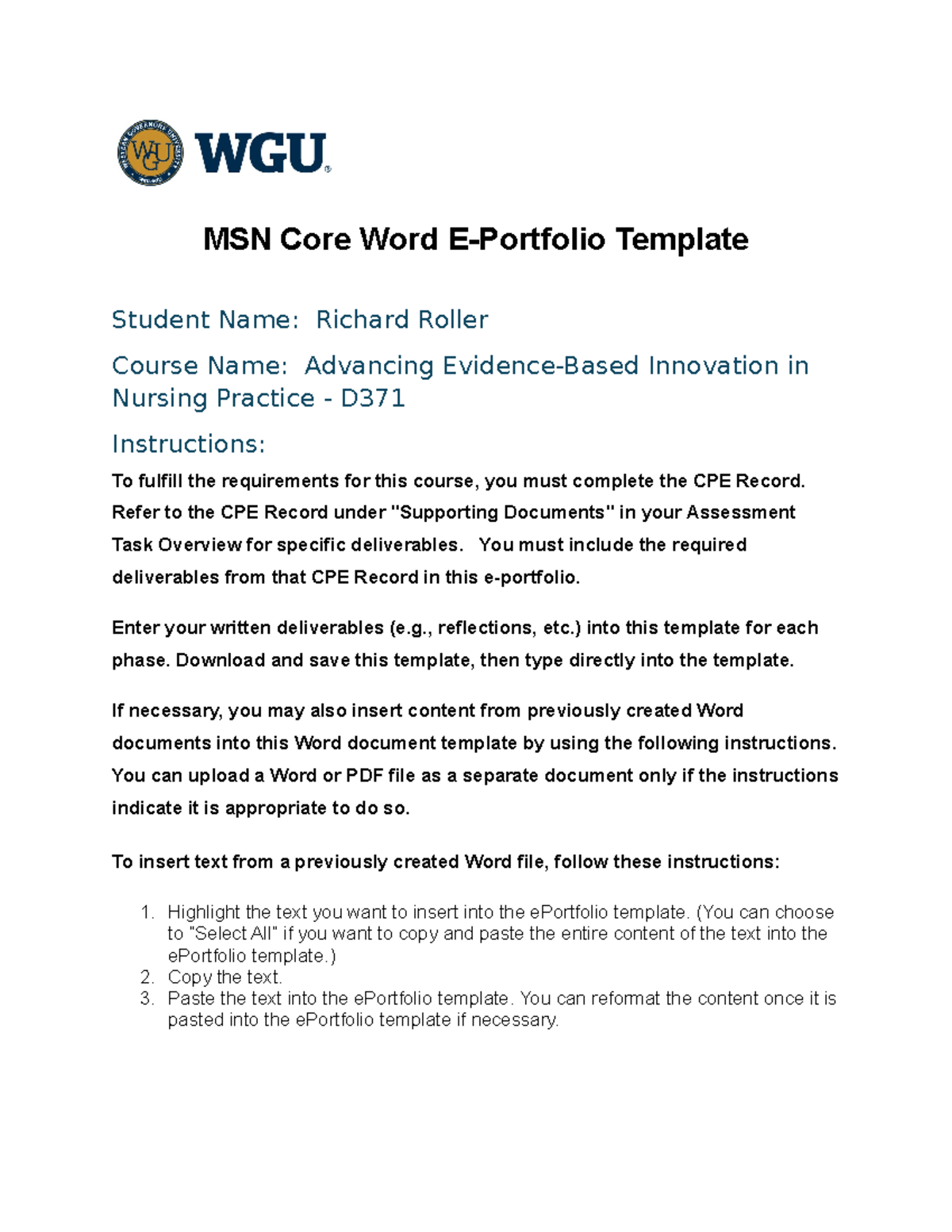 Advancing Evidence-Based Innovation in Nursing Practice: WUM2 for 371 ...