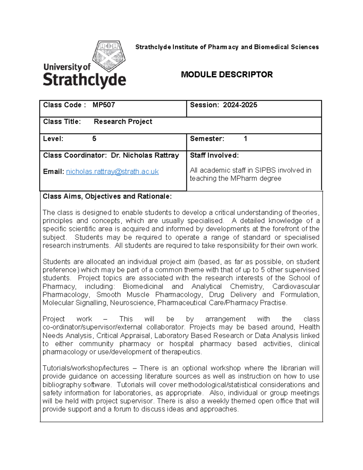 MP507 Research Project Module Descriptor for 2024-2025 - Studocu