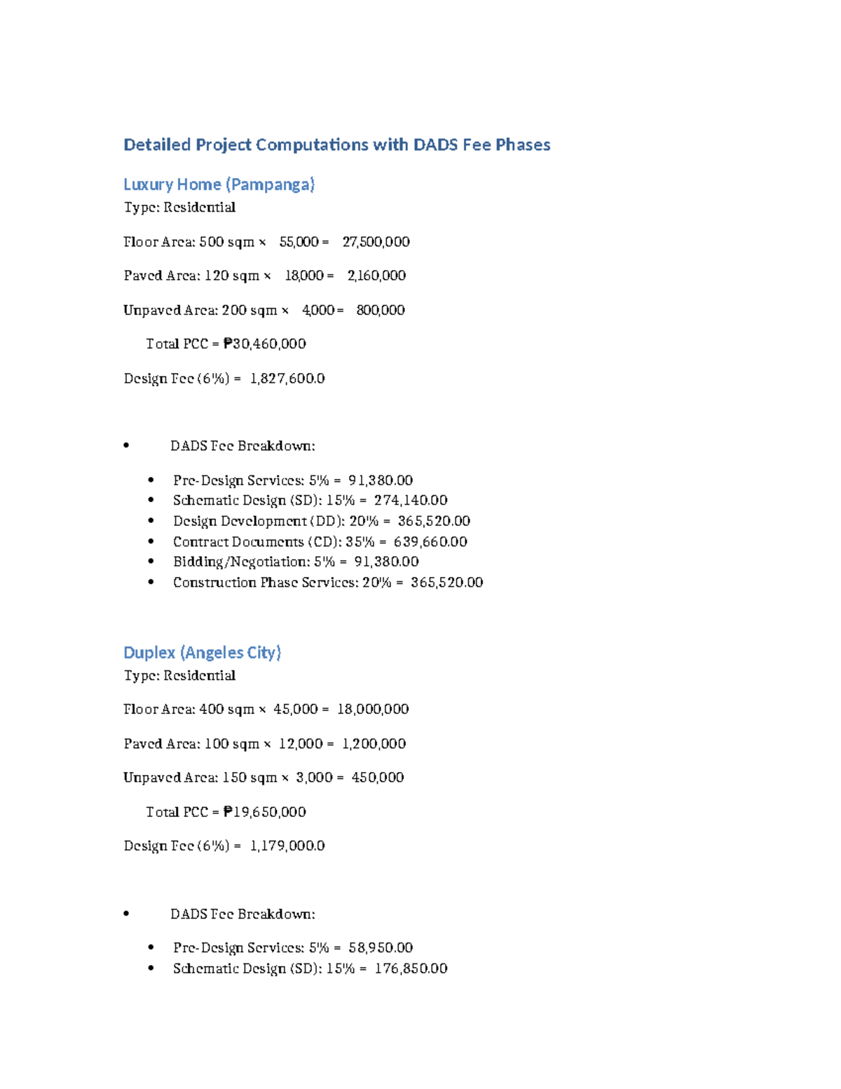 Detailed Project Computations with Phases - Detailed Project ...