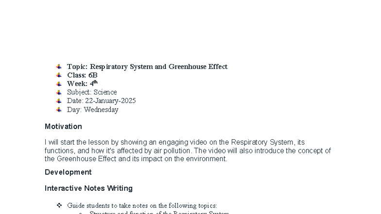 6B Science Lecture: Respiratory System & Greenhouse Effect - Studocu