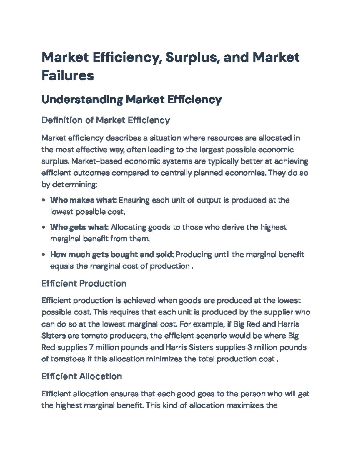 Market Efficiency, Surplus, and Failures: Insights on Economic ...