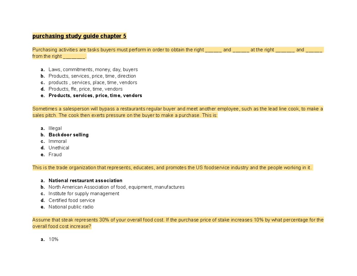 Purchasing Study Guide: Key Concepts from Chapter 5 - Studocu