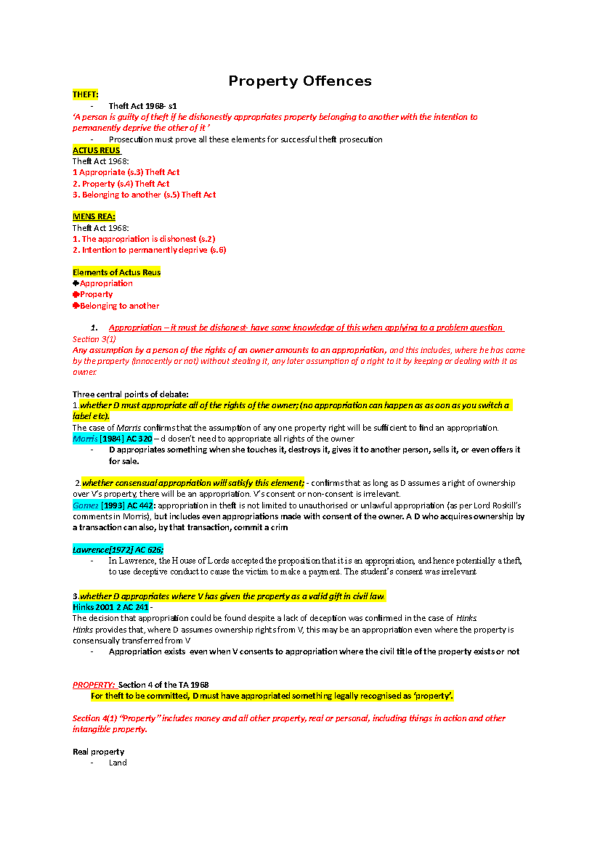 5. Property Offences - Property Offences THEFT: Theft Act 1968- s ‘A ...