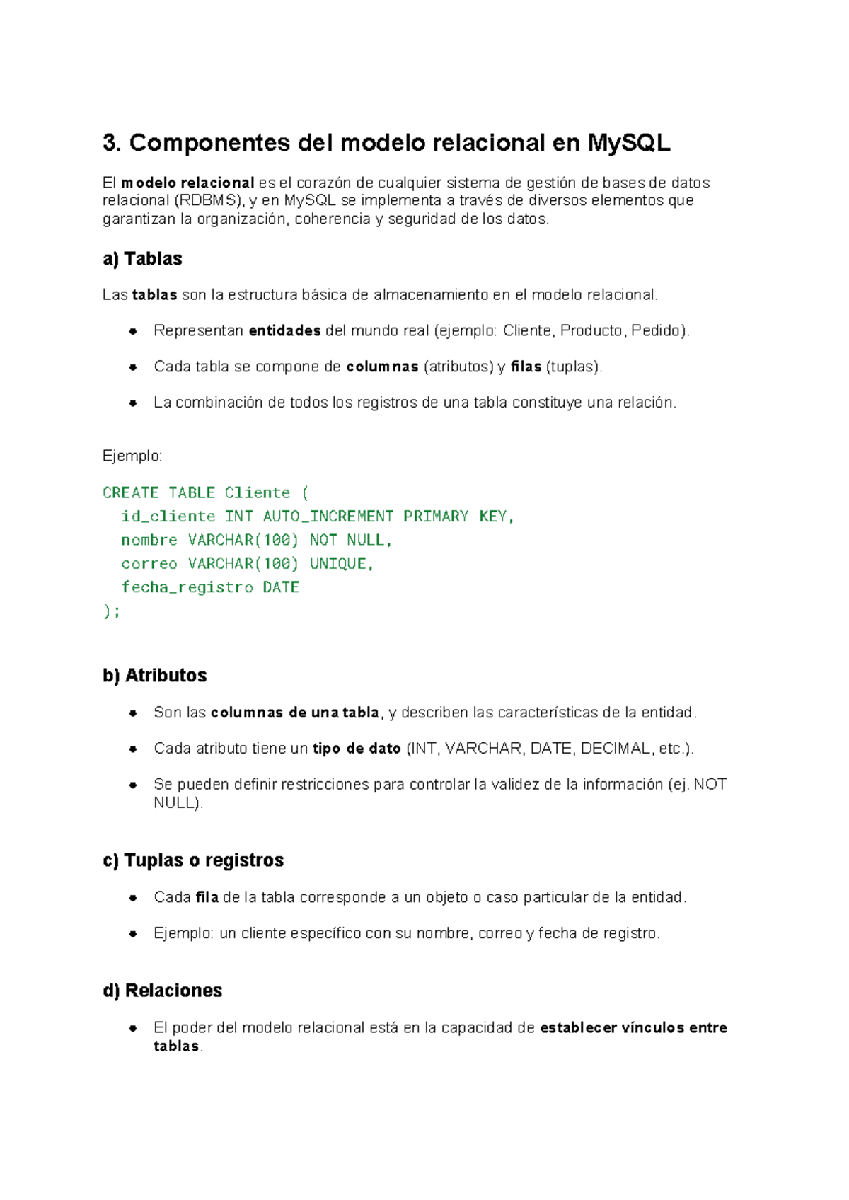 Componentes del Modelo Relacional en MySQL: Estructura y Funciones ...
