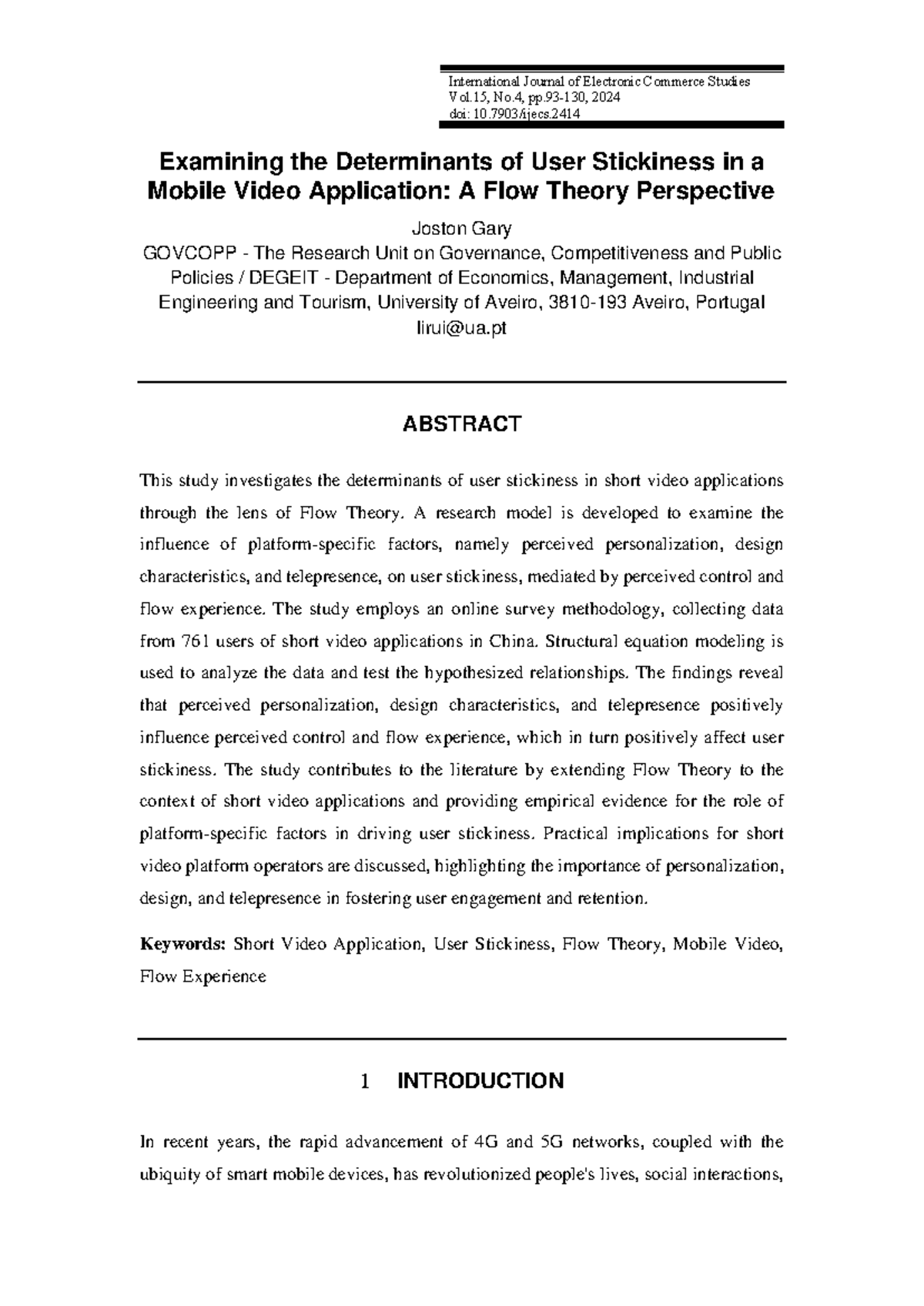 IJEC 2414: User Stickiness in Mobile Video Apps - A Flow Theory Study ...