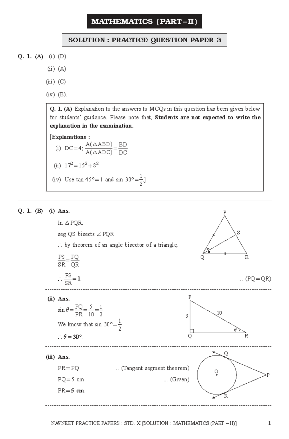 MATHEMATICS (PART II) SOLUTION: PRACTICE QUESTION PAPER 3 - Studocu