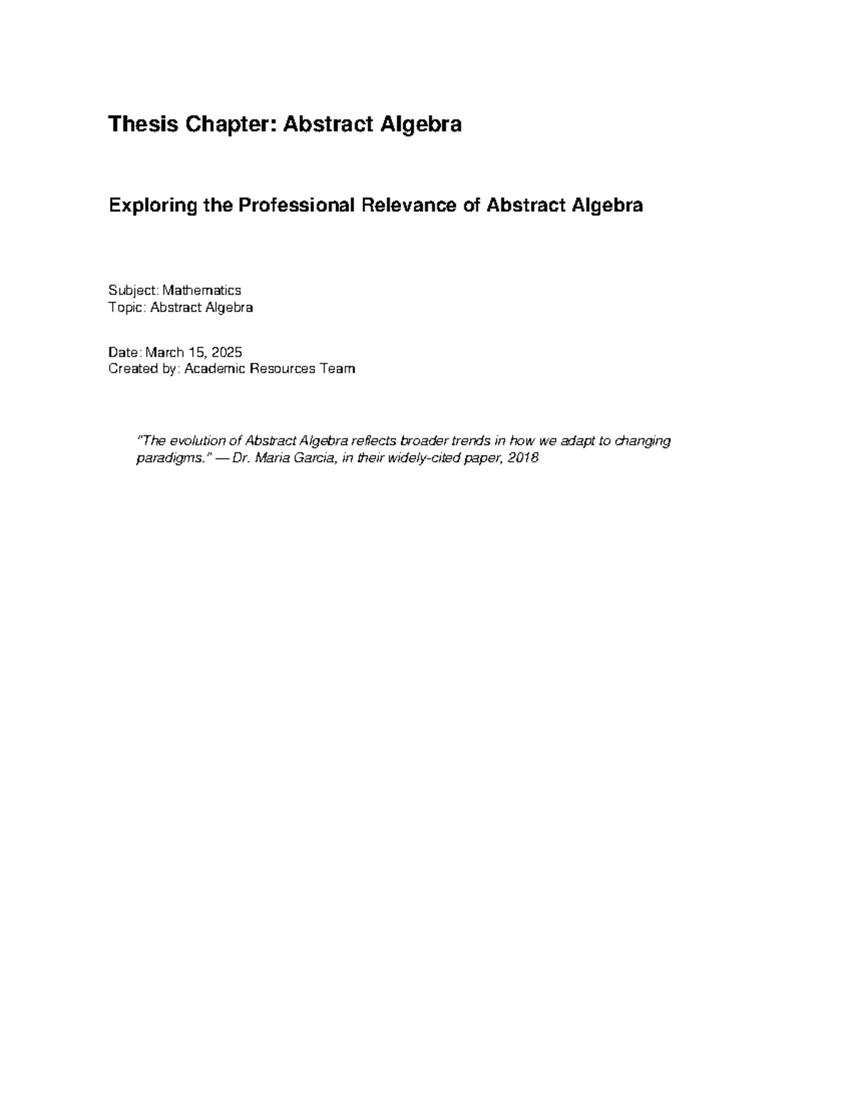 Thesis Chapter: Professional Relevance of Abstract Algebra in Math ...