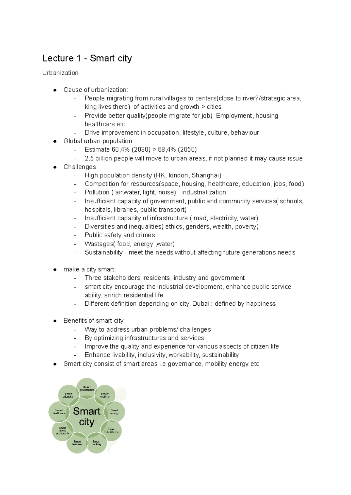 Global IT Cases: Lecture 1 - Smart City and Urbanization Notes - Studocu