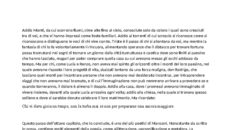 Addio Monti: Riflessioni Poetiche su Lucia e Renzo - Studocu