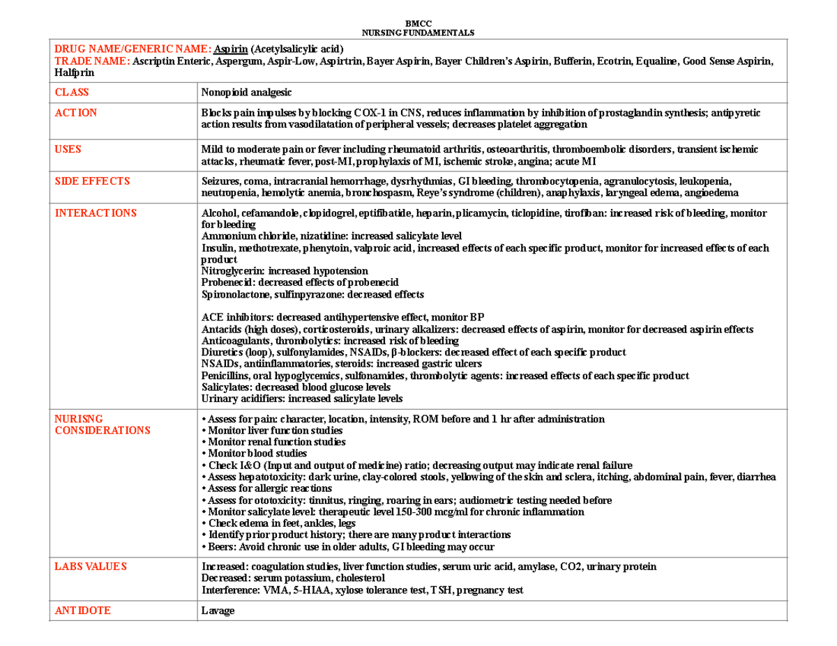 Pharmacology 101: Important Medications & Nursing Considerations - Studocu