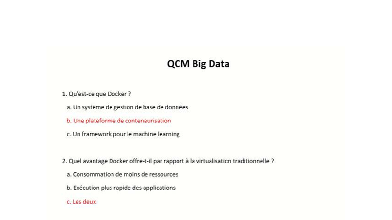 QCM Big Data 1: Questions sur Docker et Hadoop - Studocu