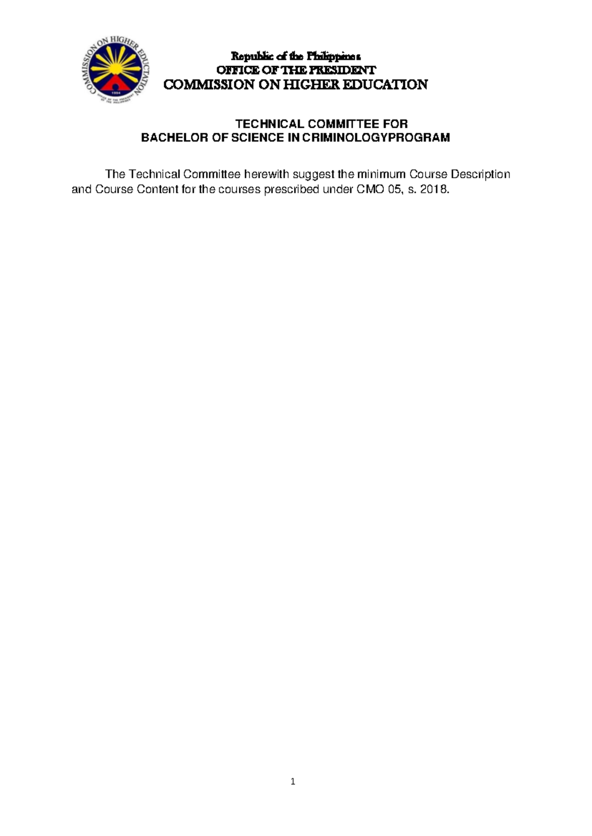 Bscrim CHED Course Outline - OFFICE OF THE PRESIDENT COMMISSION ON ...