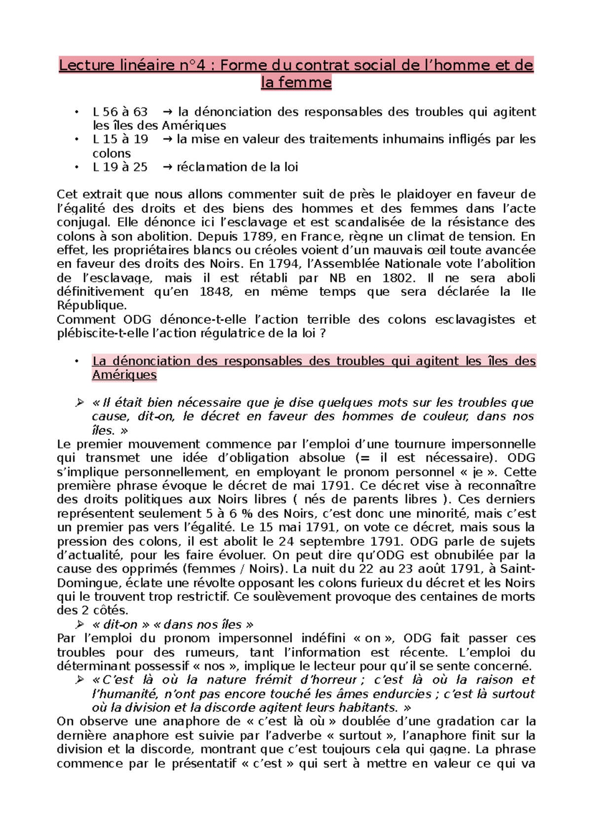 Lecture linéaire Olympe de Gouges : Analyse du Contrat Social Vivant - Studocu