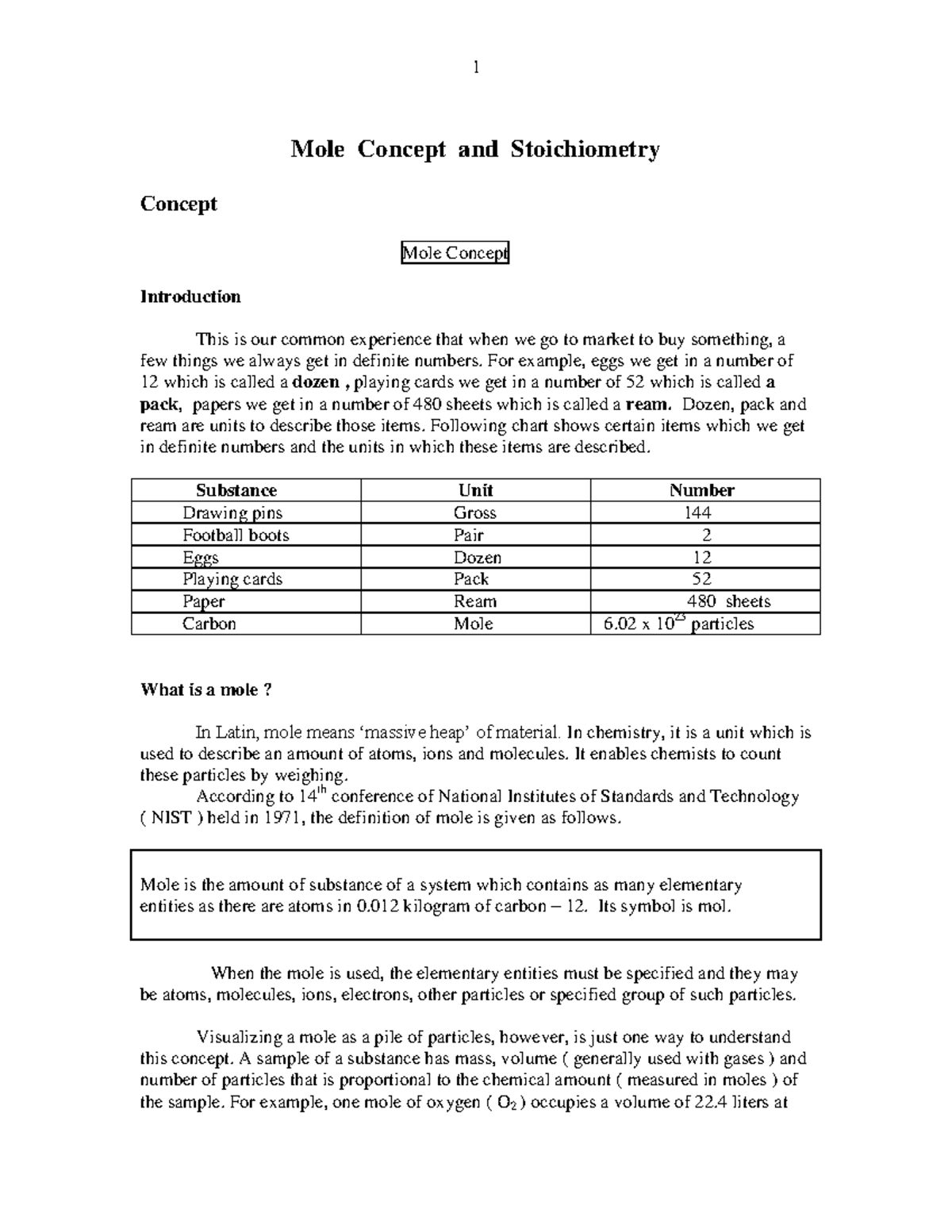 Mole Concept & Stoichiometry: Key Insights and Applications - Studocu