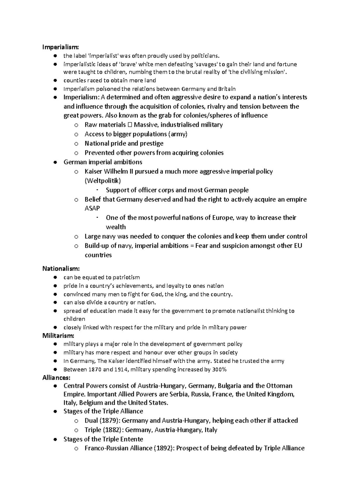 WW1 Key Terms & Events: Imperialism, Alliances, and Stalemate Analysis ...