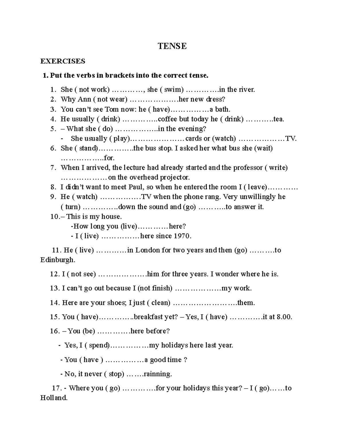 Tense Exercises and Practice - English Grammar Guide - Studocu