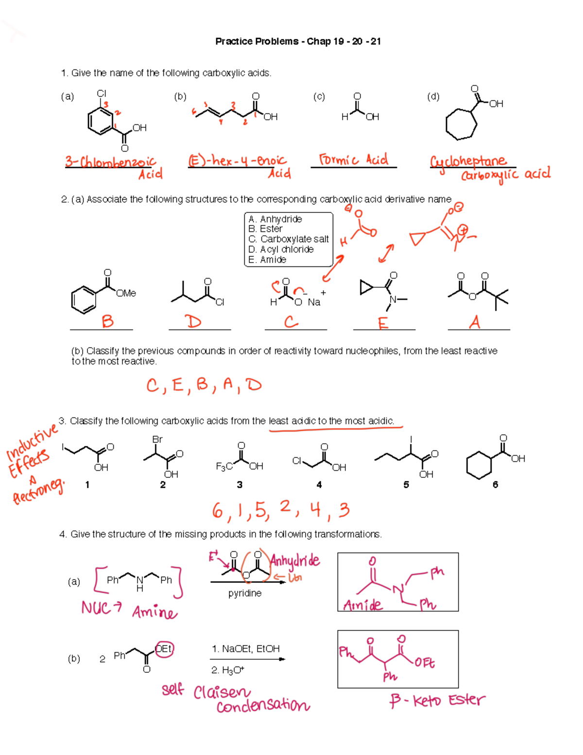 Practice Problems: Carboxylic Acid Derivatives (Ch 19-21) - Studocu
