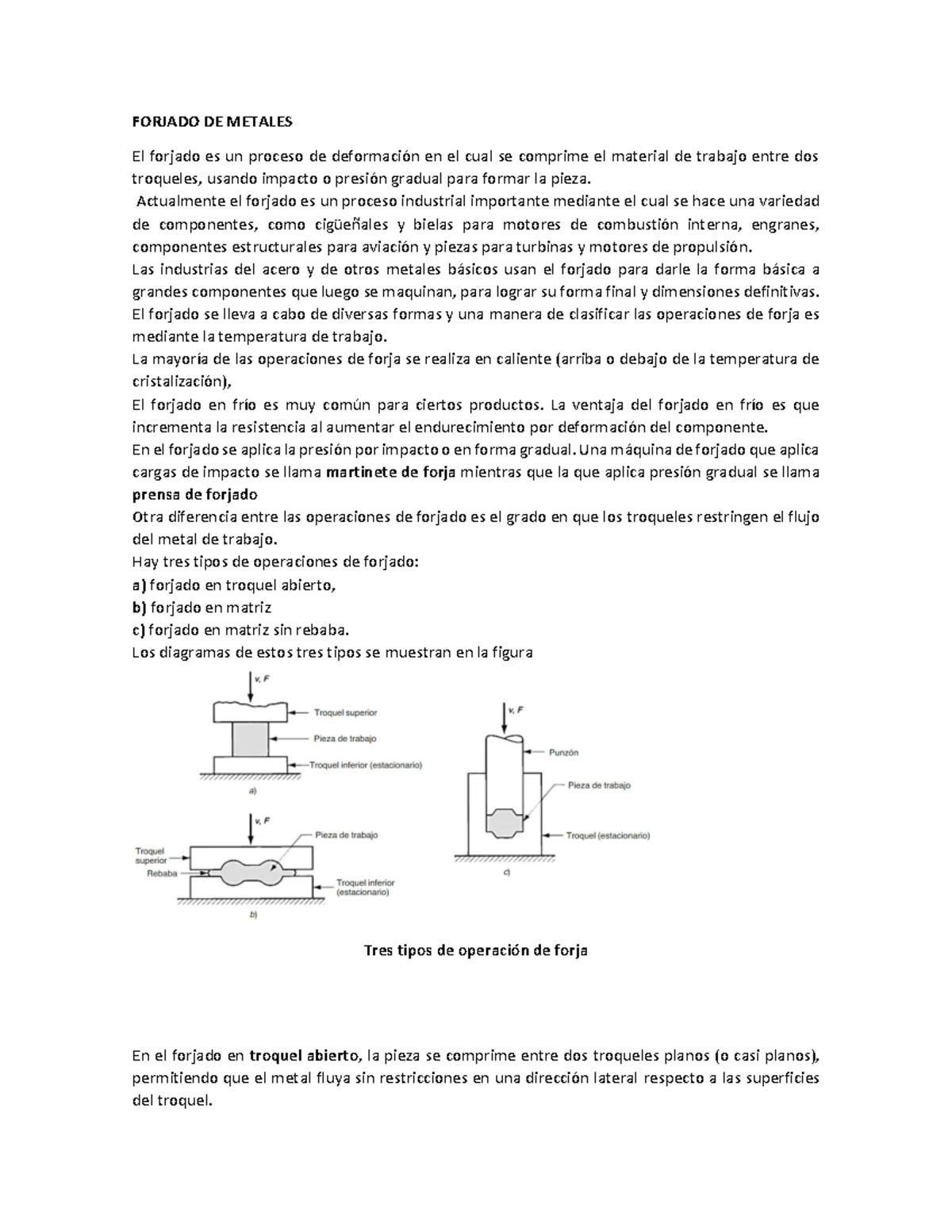Forjado de Metales: Proceso, Tipos y Análisis de Fuerza - Studocu
