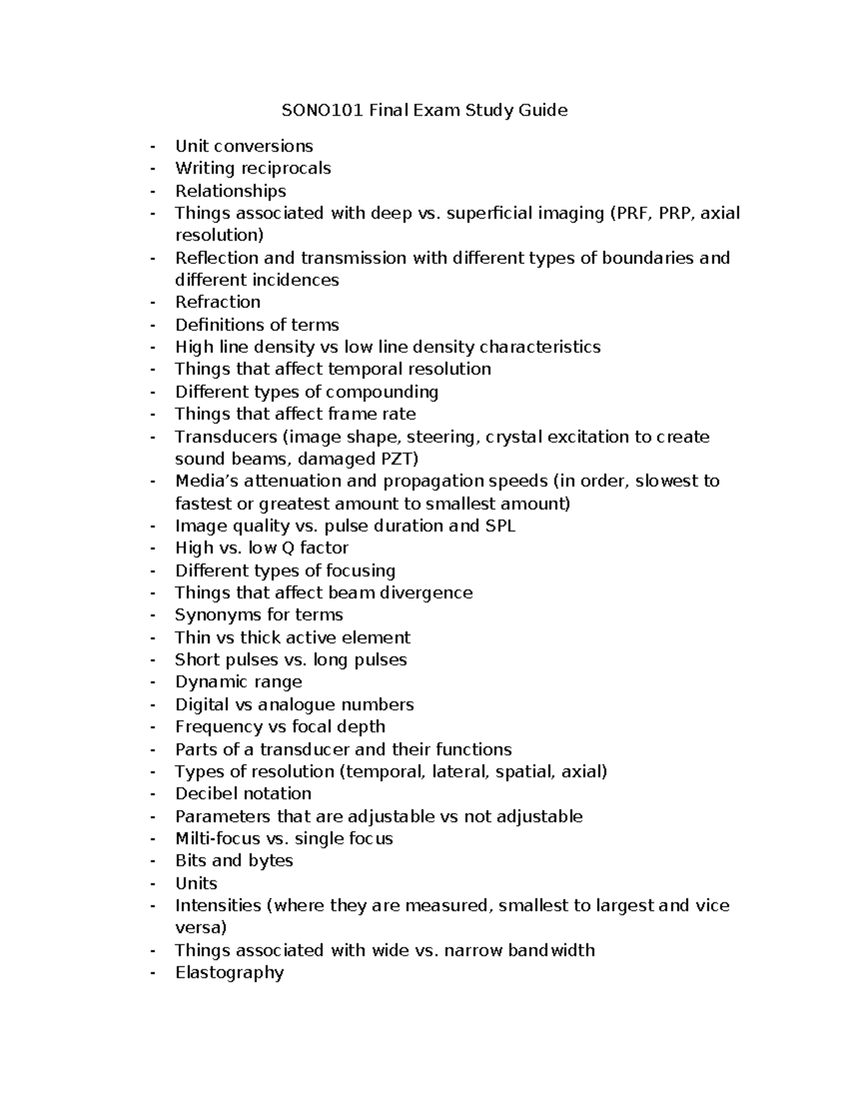 SONO101 Final Exam Study Guide: Key Concepts & Unit Conversions - Studocu