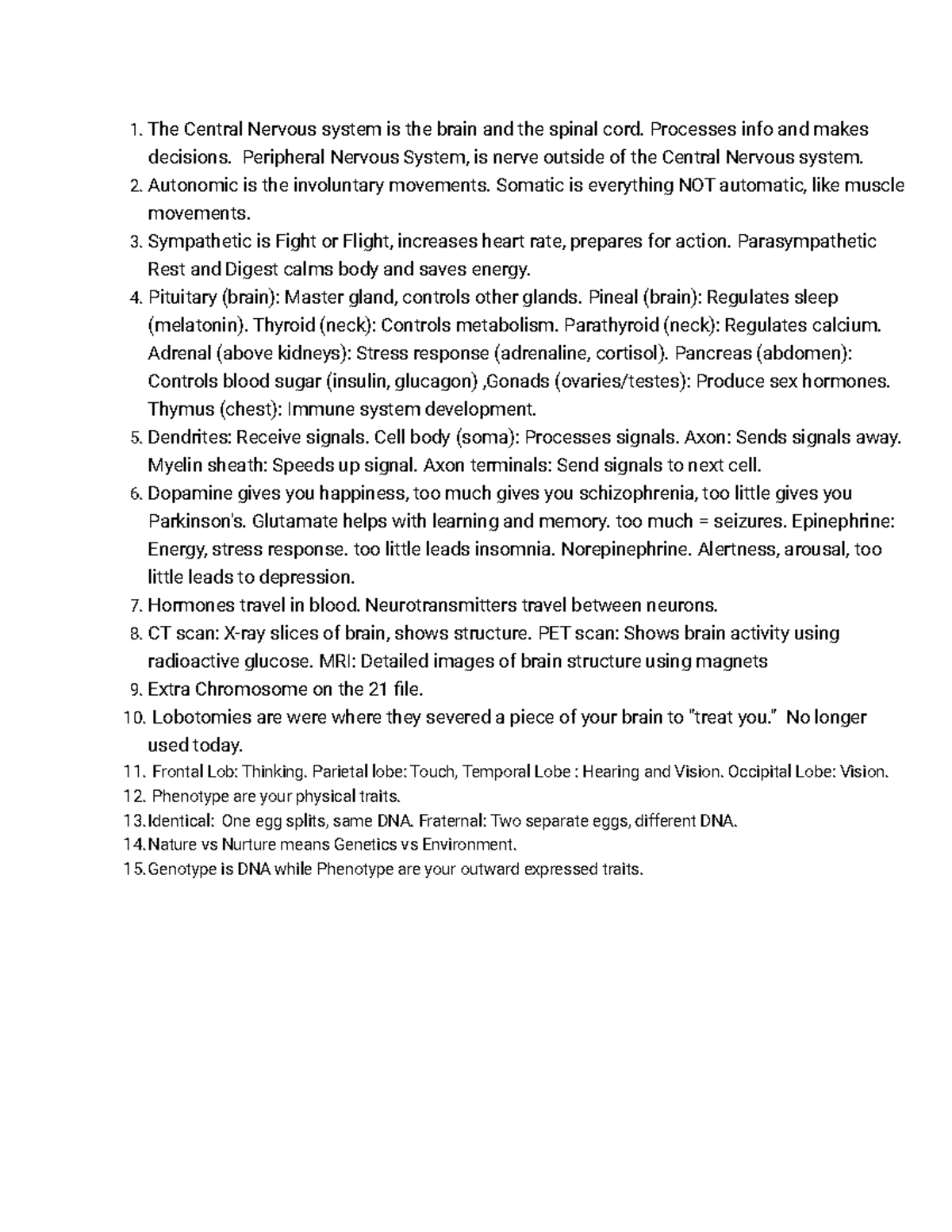 Ch 6 Study Guide: Nervous System & Endocrine Functions - Studocu
