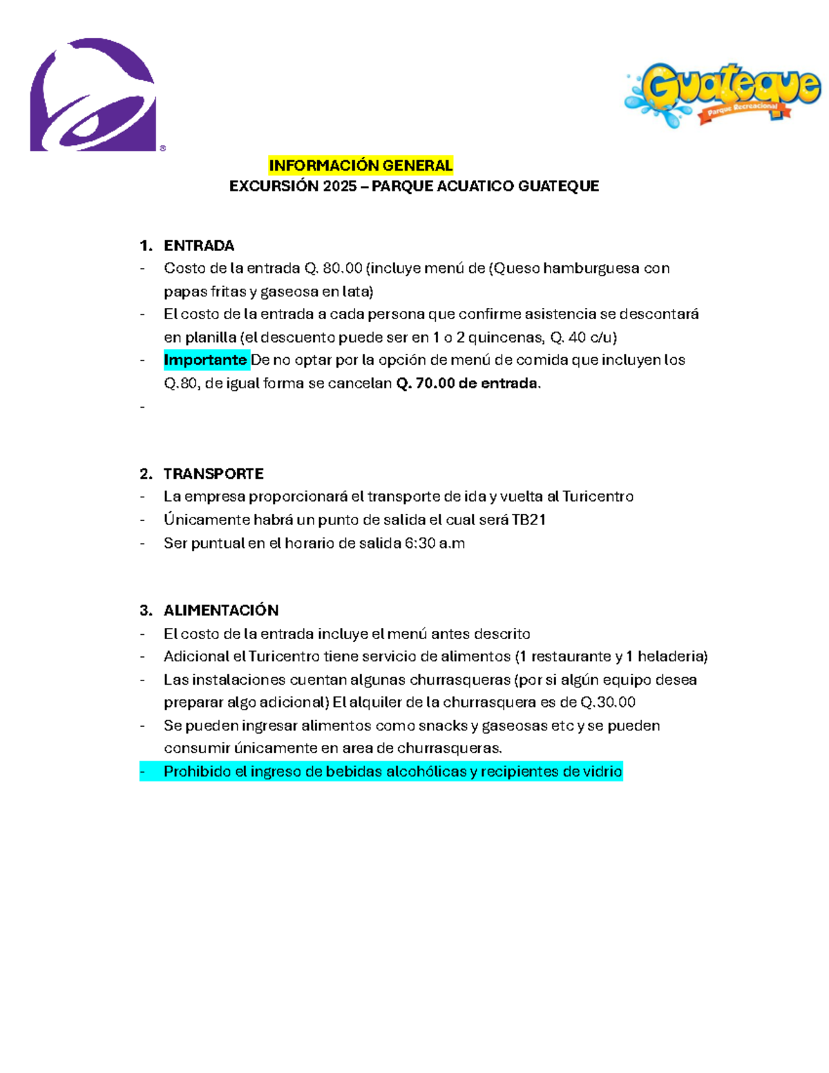 INFORMACIÓN EXCURSIÓN 2025 PARQUE ACUÁTICO GUATEQUE: DETALLES Y COSTOS ...