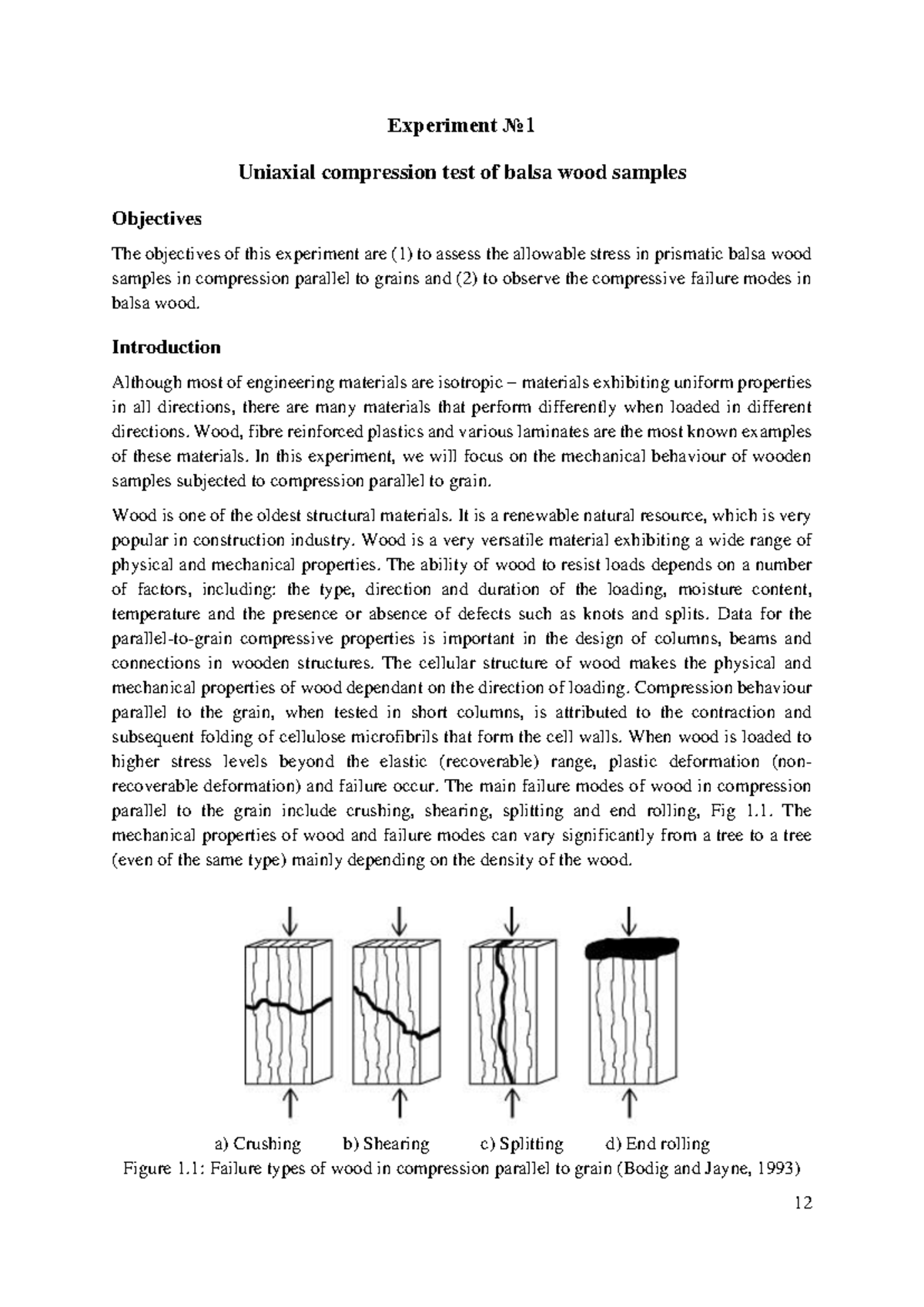 Experiment 1: Uniaxial Compression Test of Balsa Wood Samples - Studocu