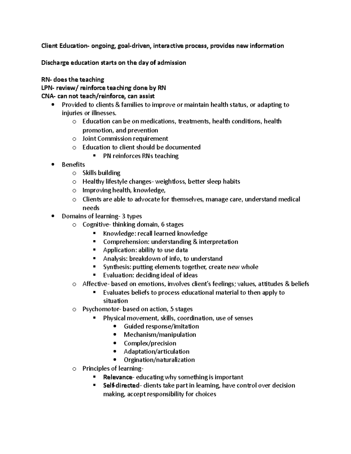 NUR 101: Client Education & Learning Strategies Guide - Studocu