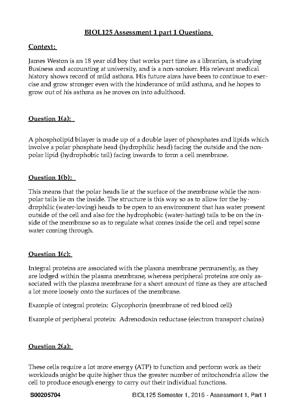 BIOL125 Assessment 1 Part 1: Understanding Cell Membranes & Tissues ...