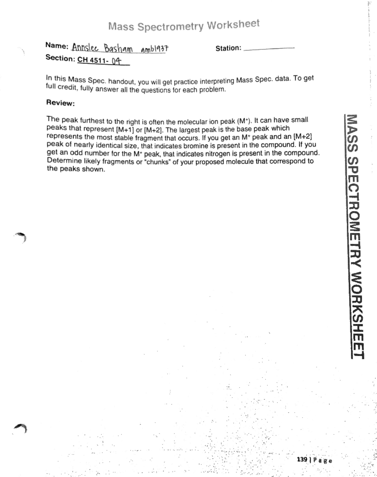MS 4 - Mass Spectrometry Worksheet for CH Course - Studocu