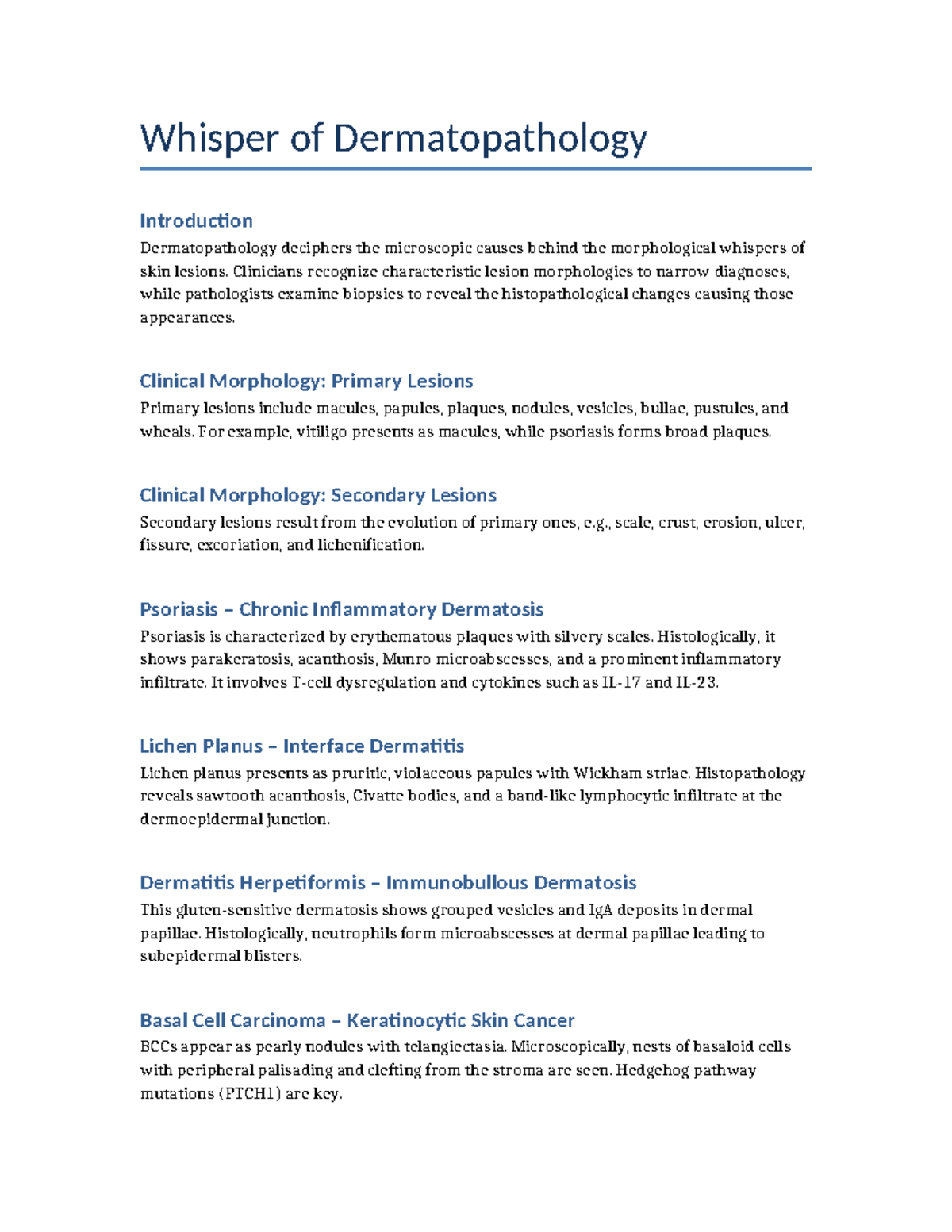 Dermatopathology Insights: Key Lesions & Histopathology Overview - Studocu