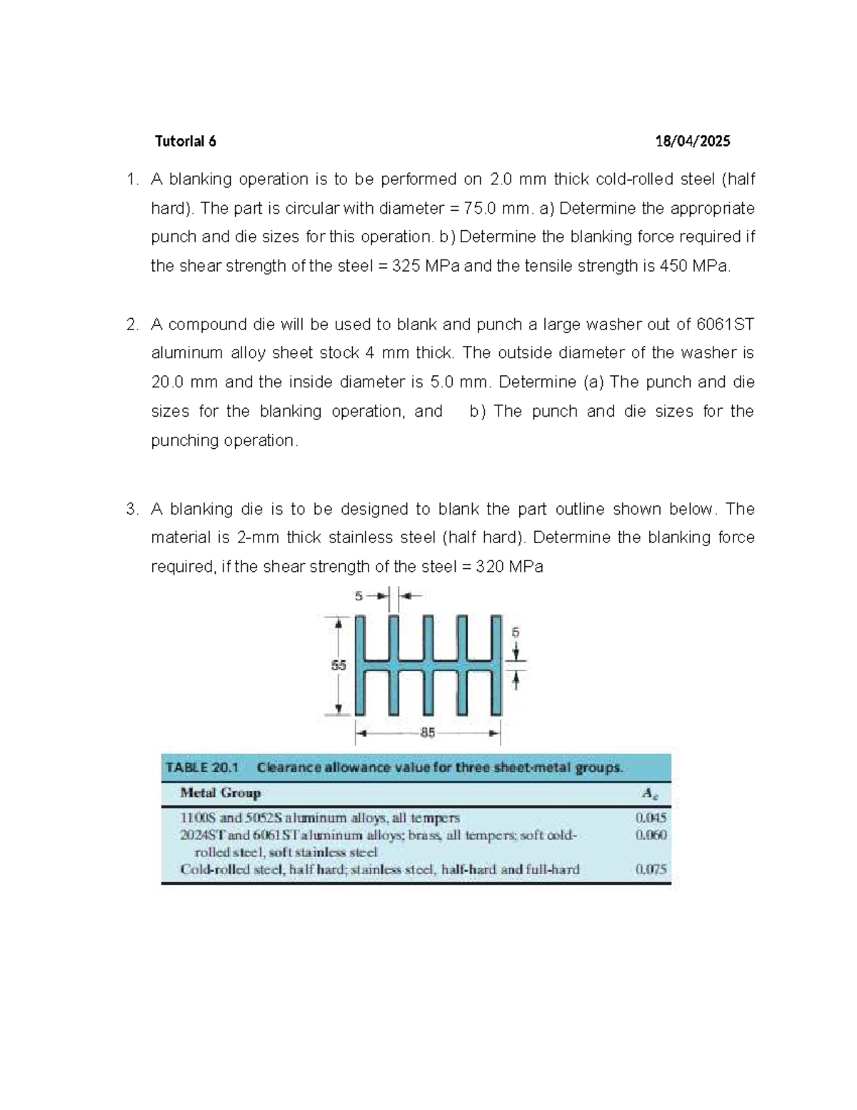 Tutorial 6: Blanking Operations for Steel and Aluminum Alloys - Studocu