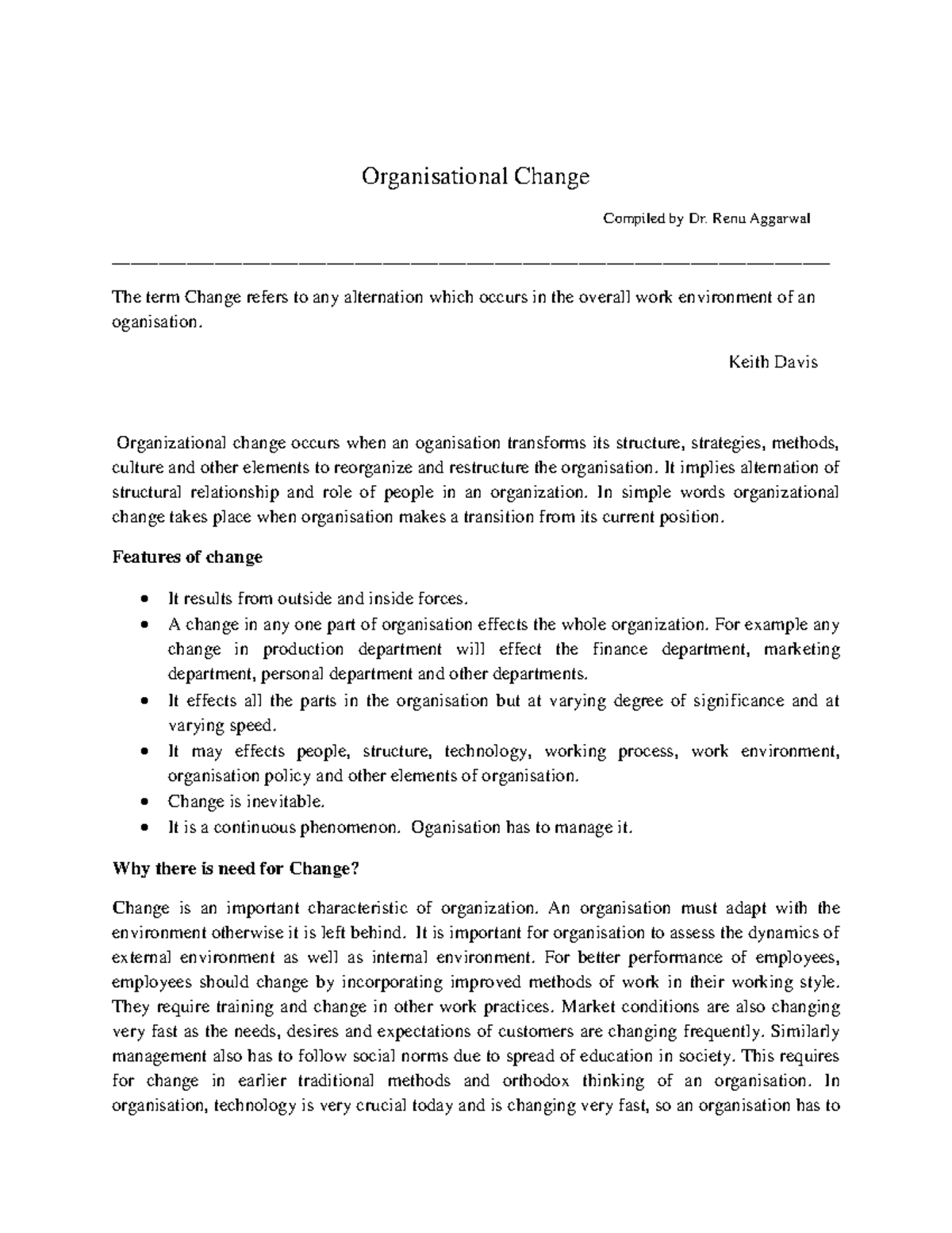 OB-Change - nice - Organisational Change Compiled by Dr. Renu Aggarwal ...