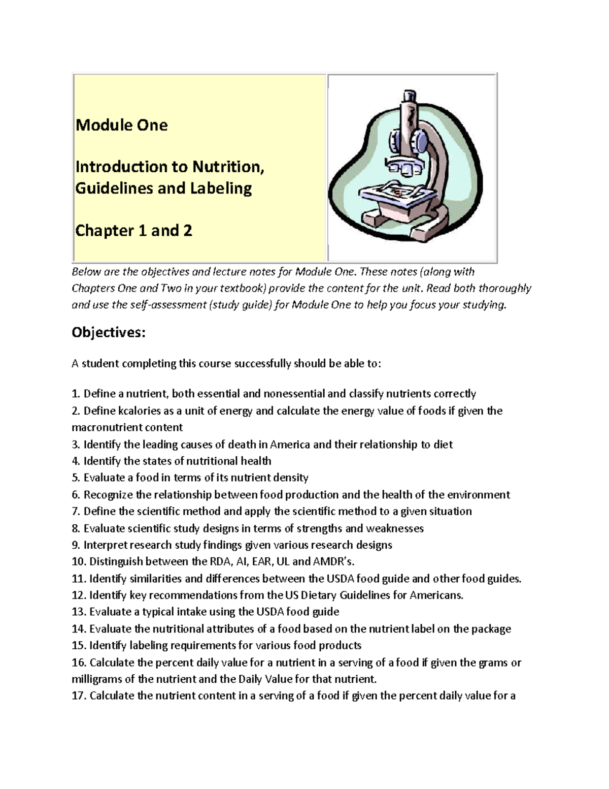 Module 1: Intro to Nutrition, Guidelines & Labeling (Chapters 1 & 2 ...