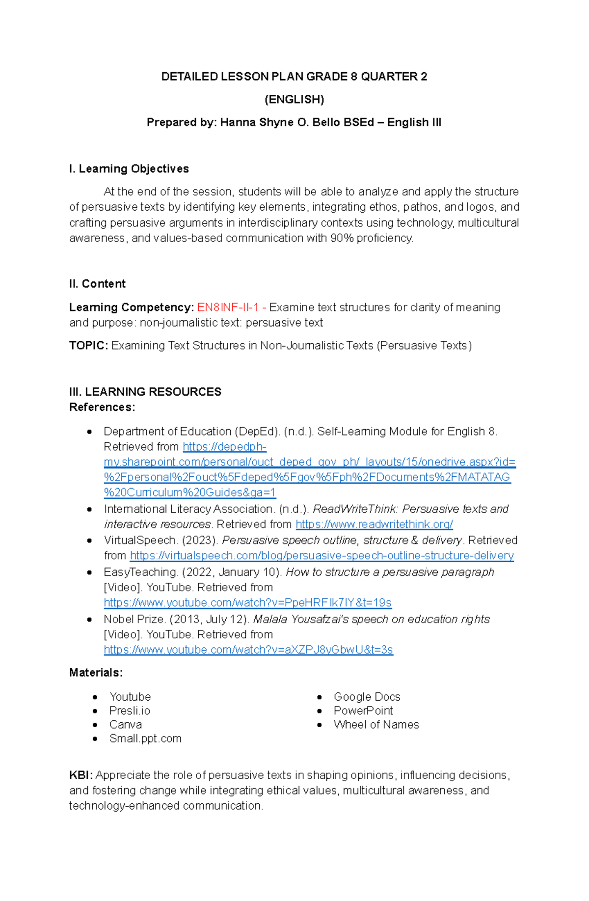 4As LP G8Q2 TTSC - Lesson Plan with technology integration - DETAILED ...