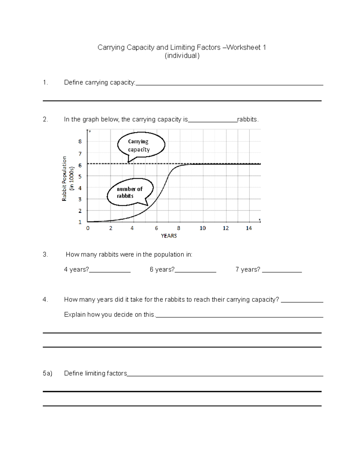 Carrying Capacity and Limiting Factors - Define carrying capacity: 2 ...