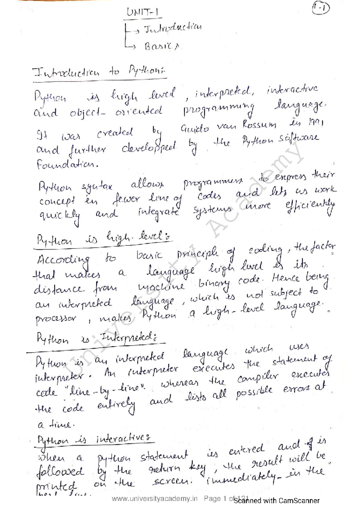 Complete Handwritten Notes On Python Programming Studocu