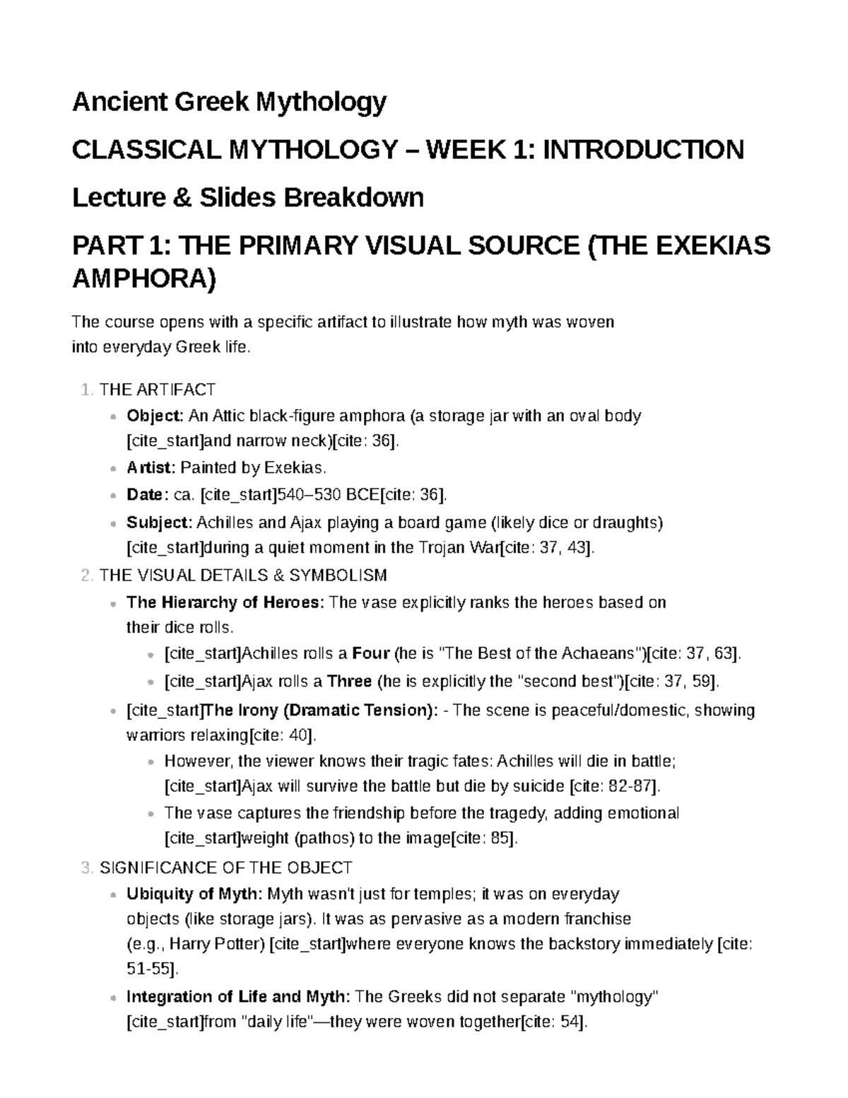 CLASSICAL MYTHOLOGY WEEK 1: INTRO TO GREEK MYTH & ARTIFACTS - Studocu