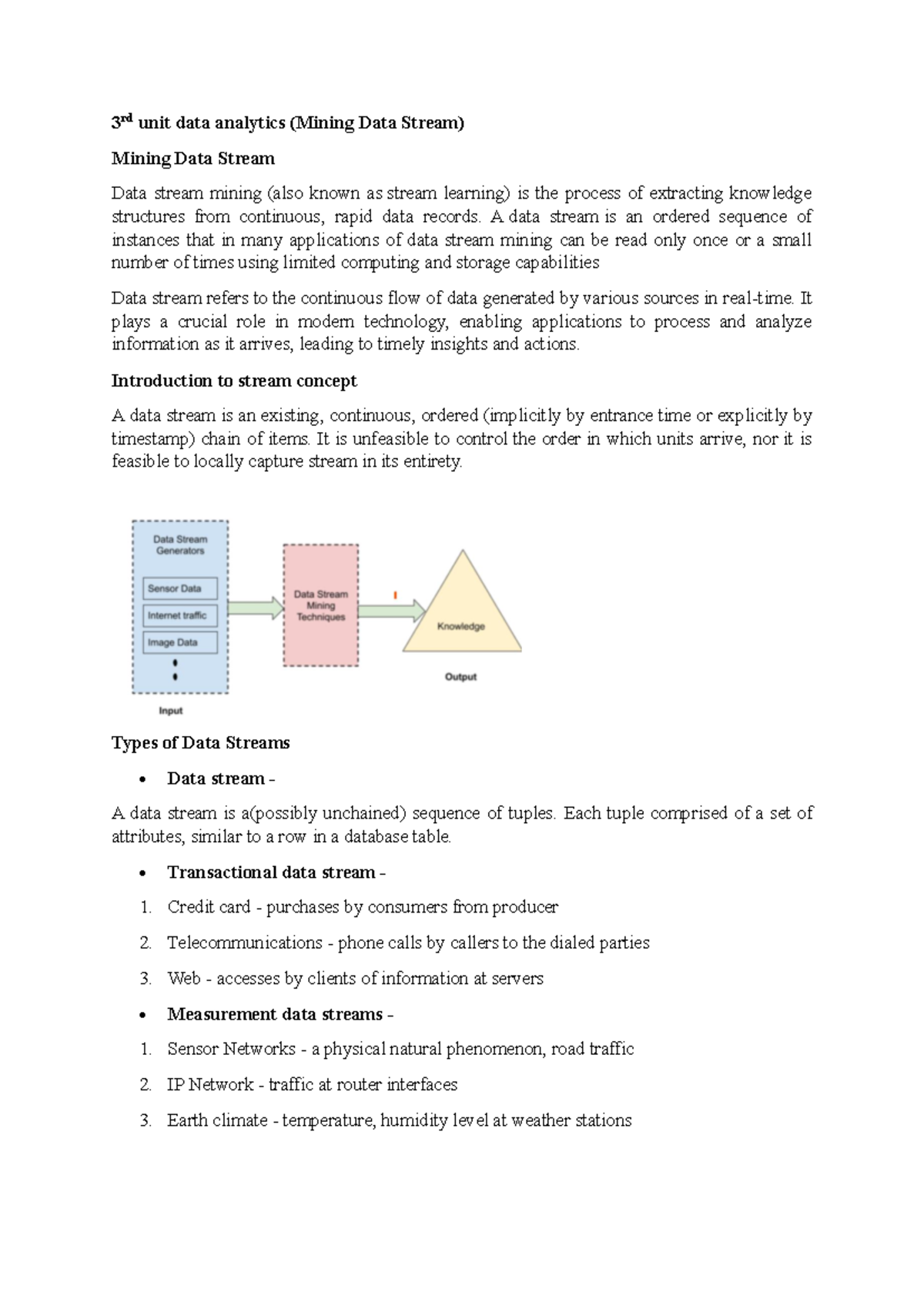 3rd Unit Data Analytics: Mining Data Streams Overview - Studocu