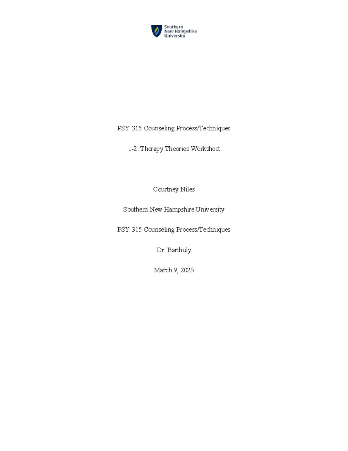 PSY315 Final Exam: Therapy Theories Worksheet Analysis - Studocu