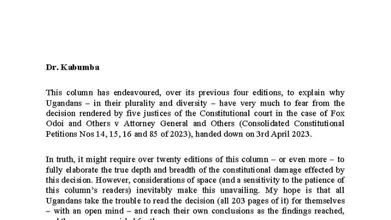Dr. Kabumba's Analysis on Fox Odoi Case - Constitutional Implications ...