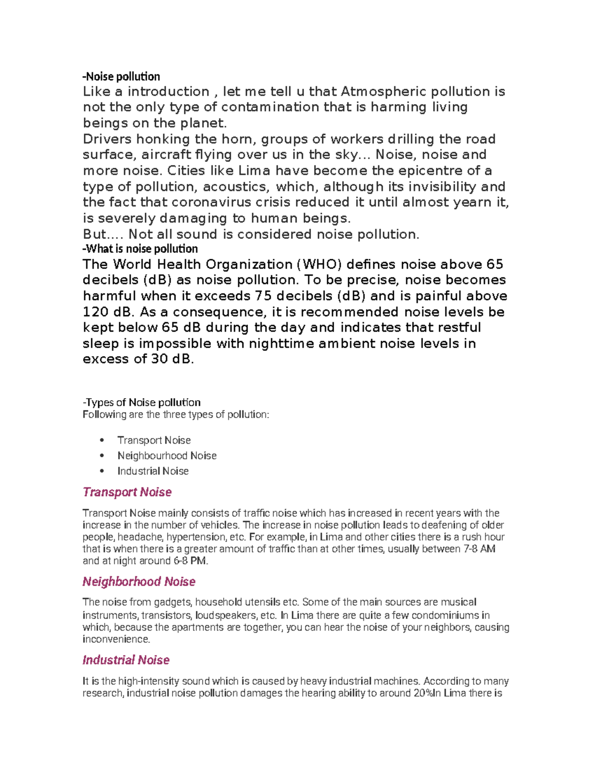Noise Pollution: Apunte de Contaminación Auditivas - Studocu