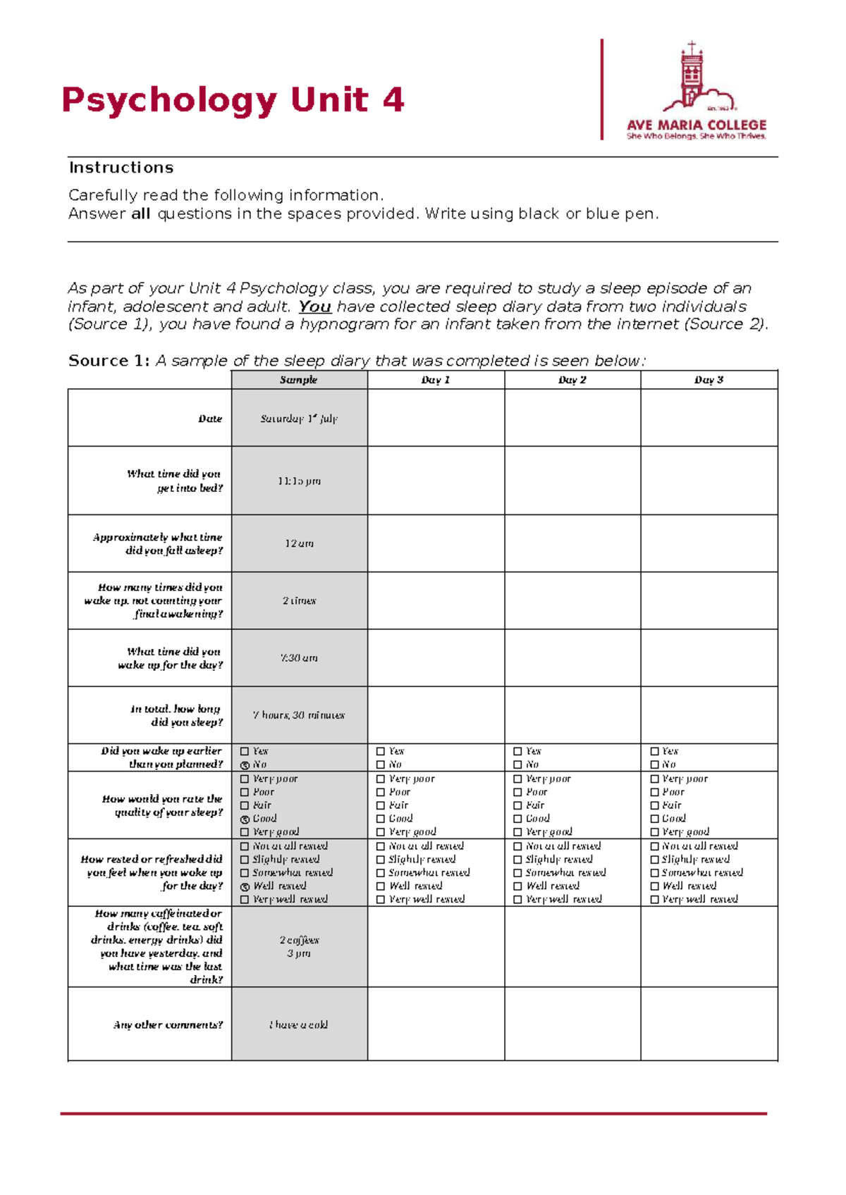 Unit 4 AOS 1 2024 - Sleep Study Revision Questions - Studocu