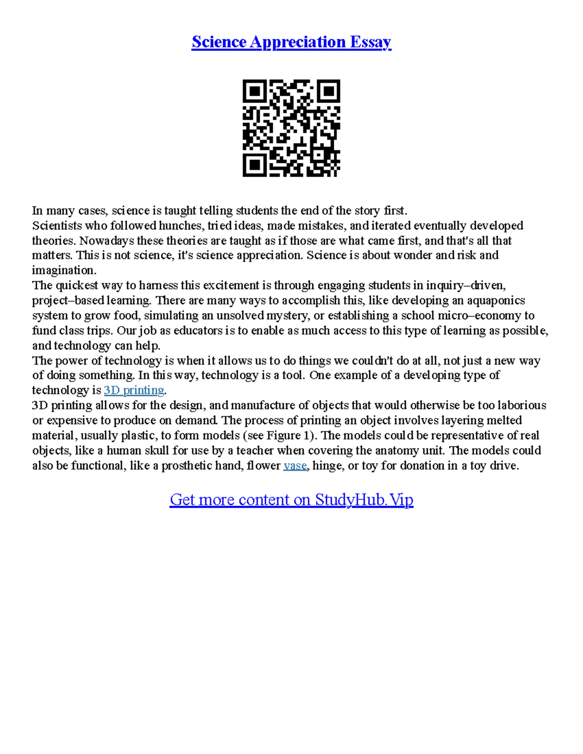 Final Essay on the Wonders of Science - Studocu