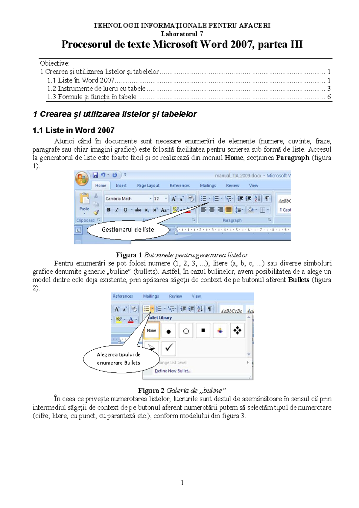 Laborator 7: Utilizarea Microsoft Word 2007 pentru Liste și Tabele ...