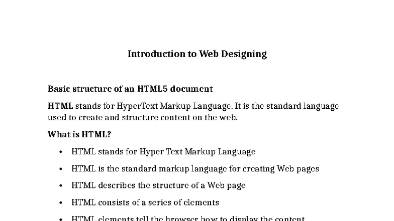 Introduction to Web Designing: Basics of HTML5 Structure - Studocu