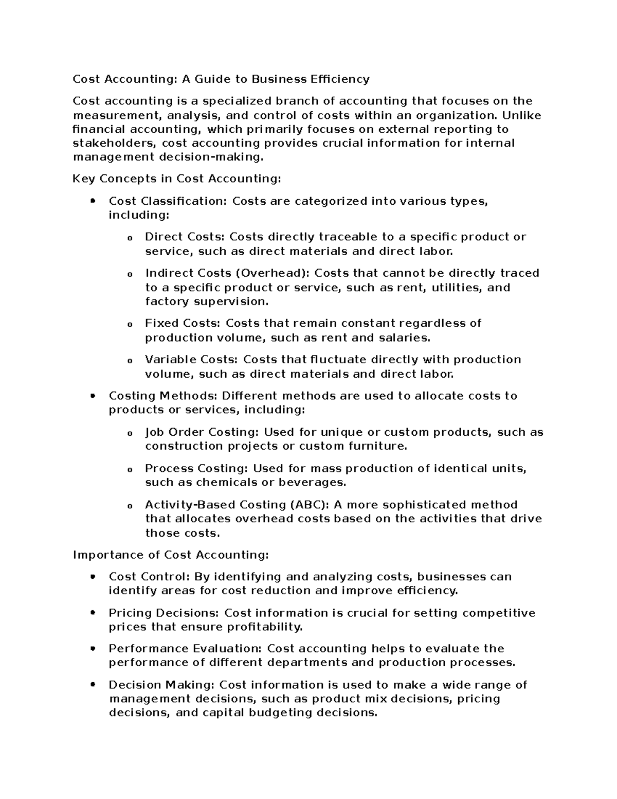 Financial Accounting - Cost Accounting: A Guide to Business Efficiency ...