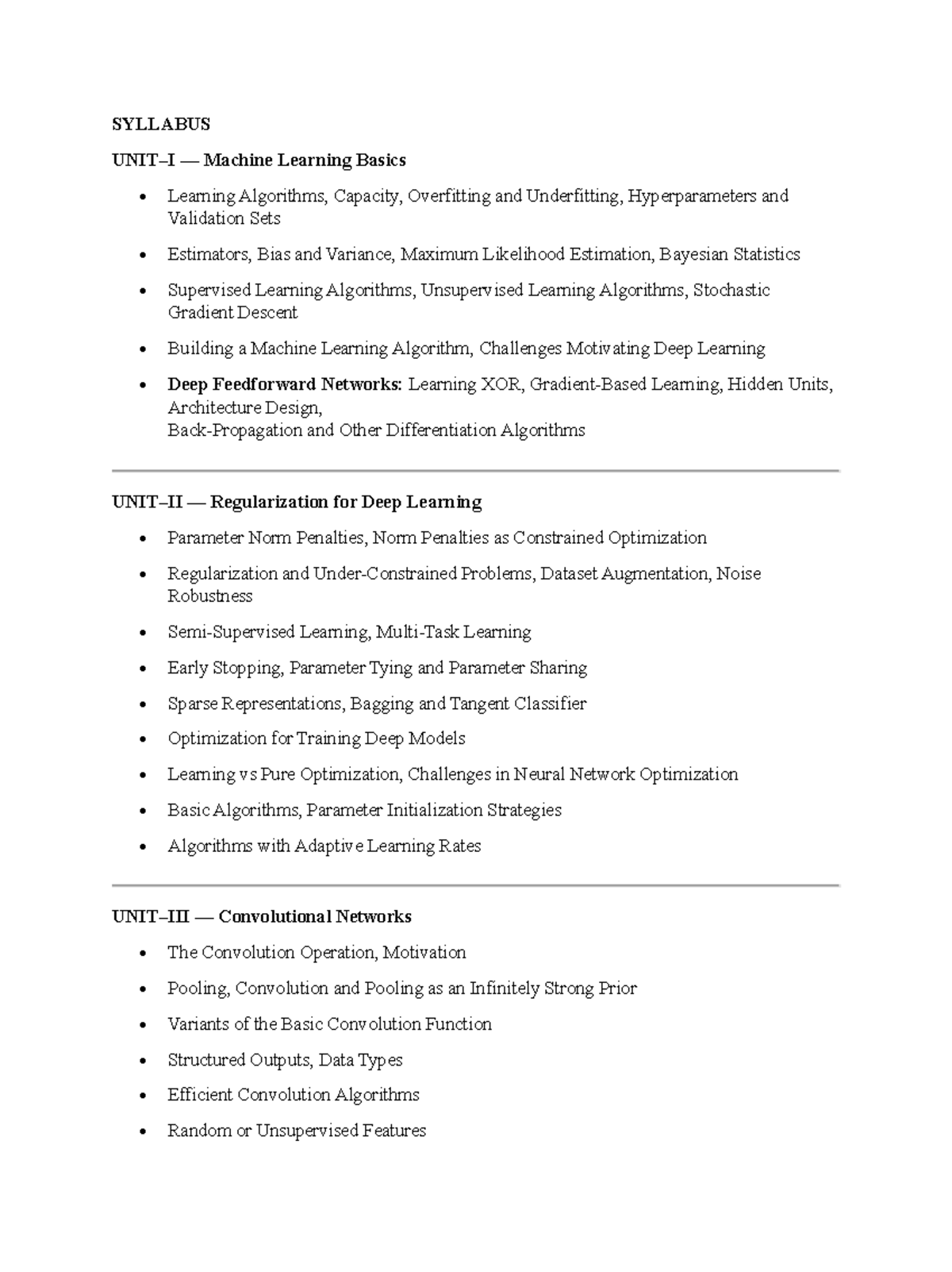 SYLLABUS DL QB: Machine Learning Basics, Algorithms, and Deep Learning ...