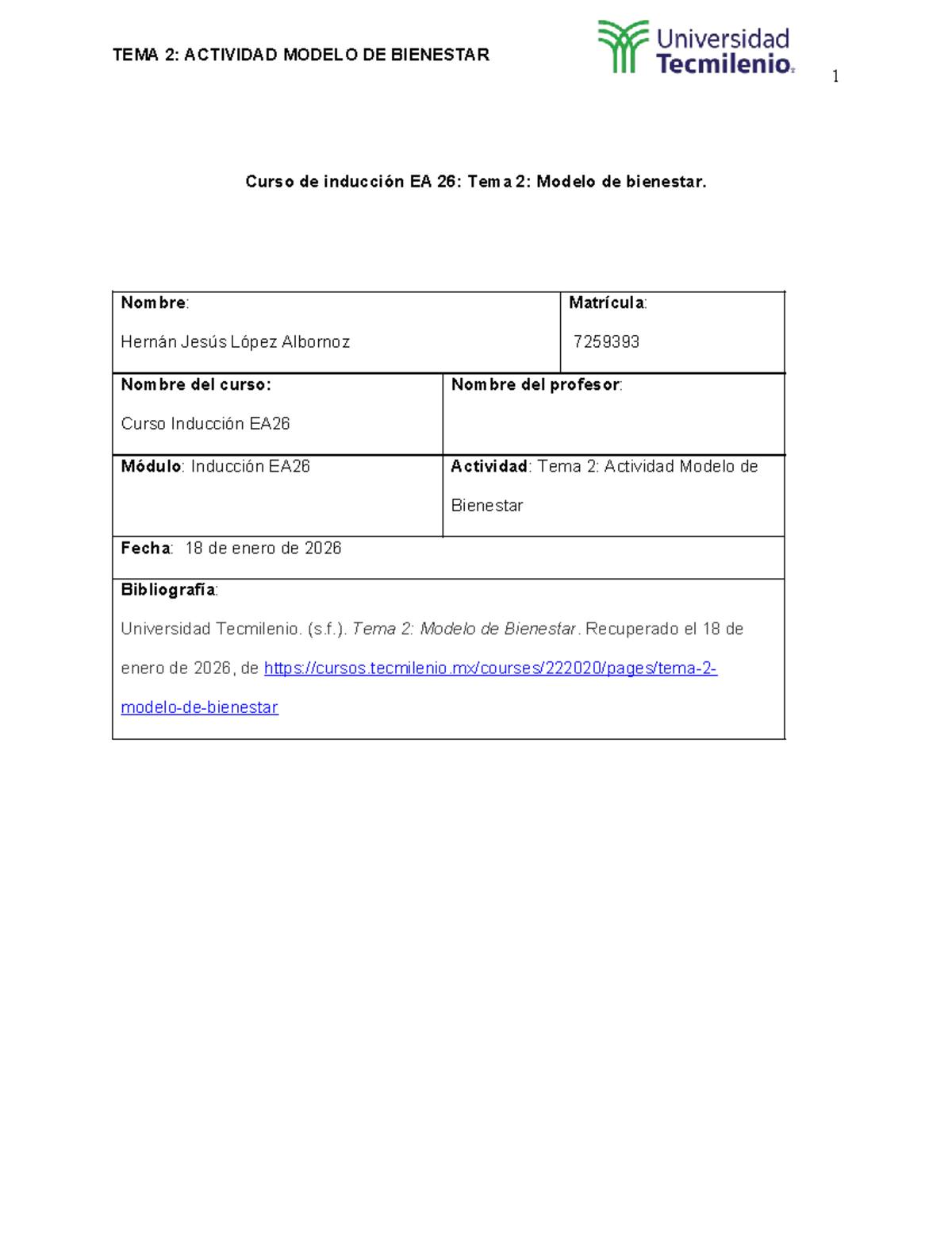 TEMA 2: ACTIVIDAD MODELO DE BIENESTAR - Curso Inducción EA26 - Studocu