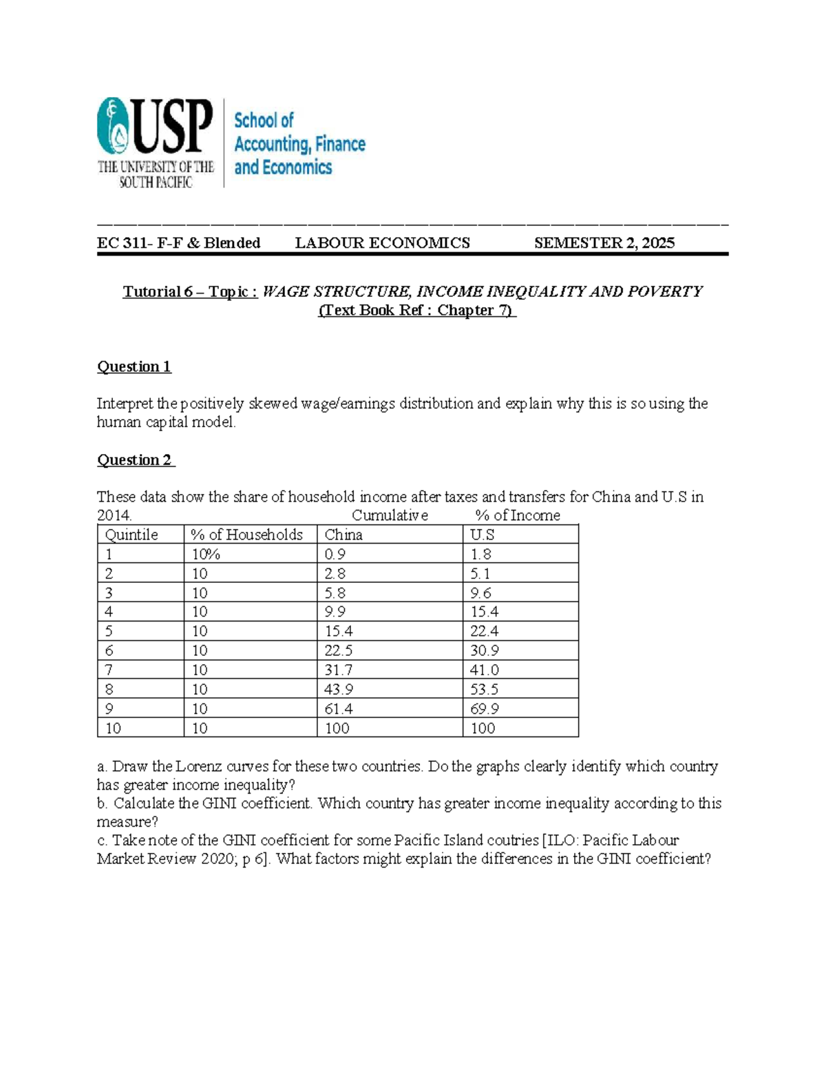 EC 311 F-F Blended Tutorial 6: Wage Structure & Income Inequality ...