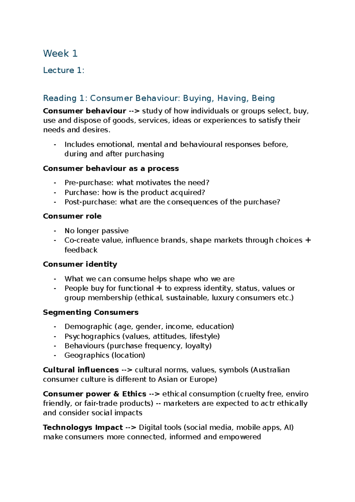 MKTG2501 Final Exam Notes: Consumer Behaviour Insights and Strategies ...